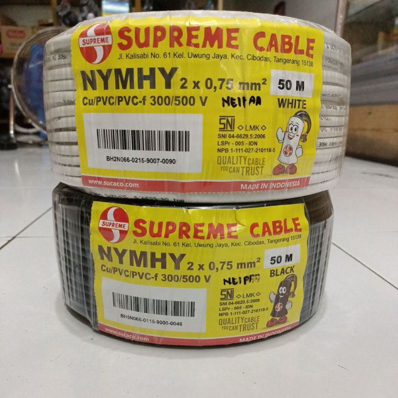 Jual Kabel Listrik Serabut SUPREME 2X0,75mm 2x0,75 mm NYYHY Hitam NYMHY Putih Meteran - Hitam ...