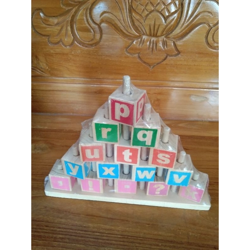 Jual Mainan Edukasi Anak Menara Balok Susun Piramida Kayu Pinus Ape ...