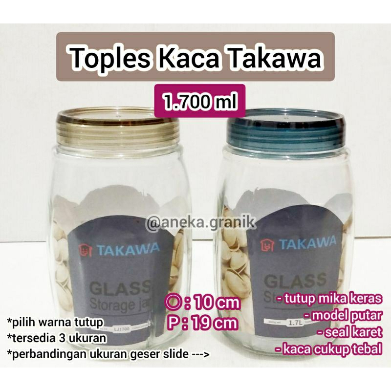 Jual Toples Bulat Kaca Takawa 1700 ml Tutup Mika Keras Model Putar Seal ...