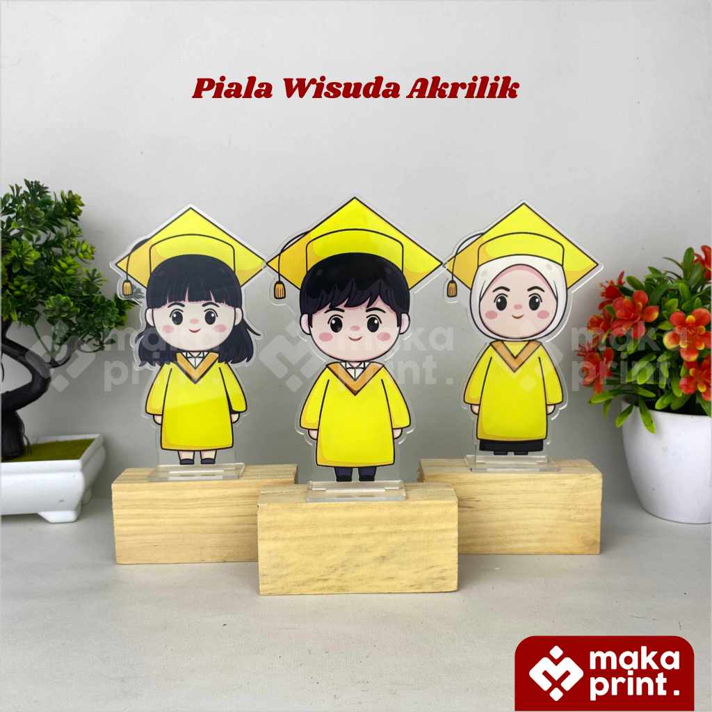 Jual Piala Akrilik Wisuda (Kuning) 3mm Print UV Tatakan Kayu Free ...