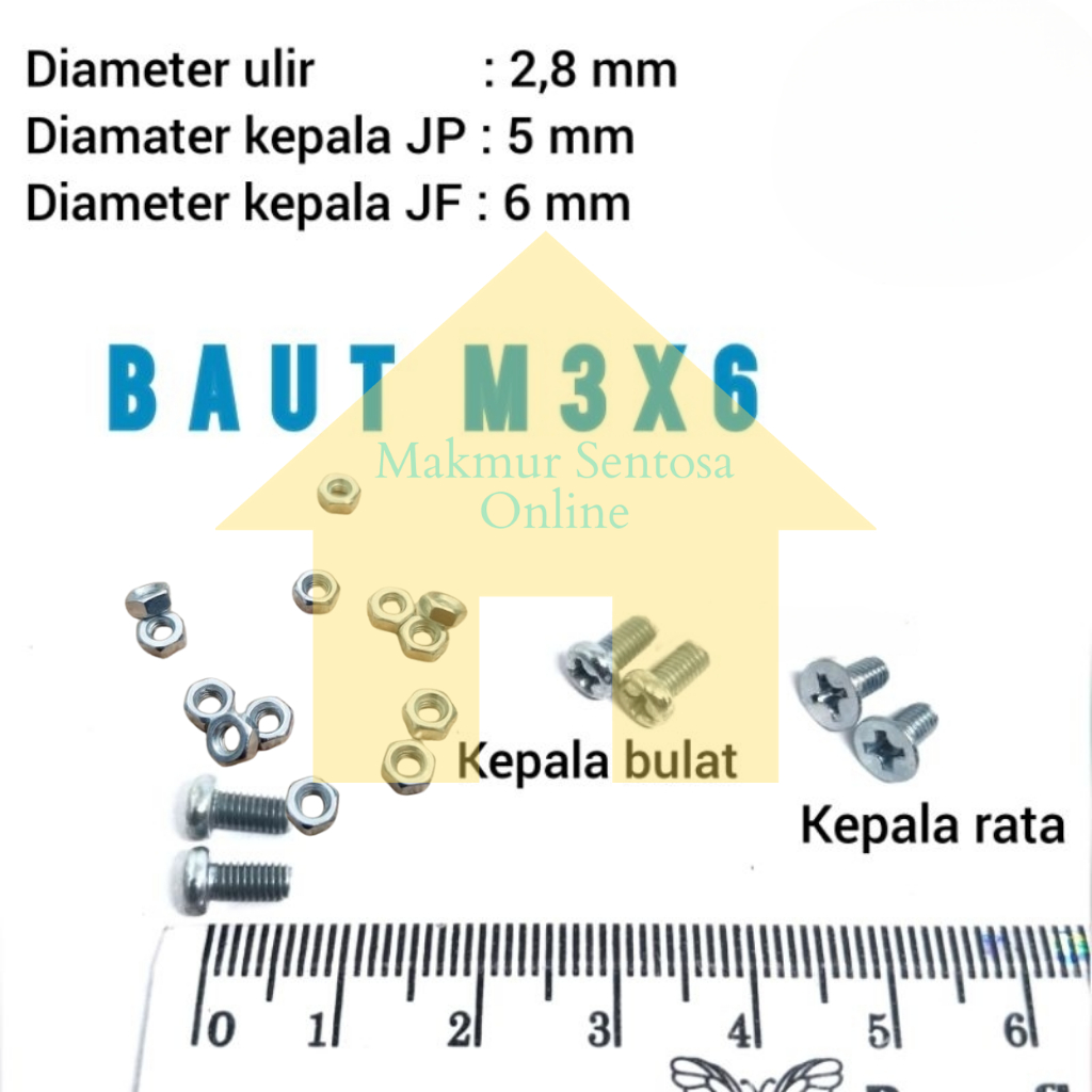 Jual Baut Mur M3 x 6 kepala bulat atau kepala rata baut elektronika JF ...