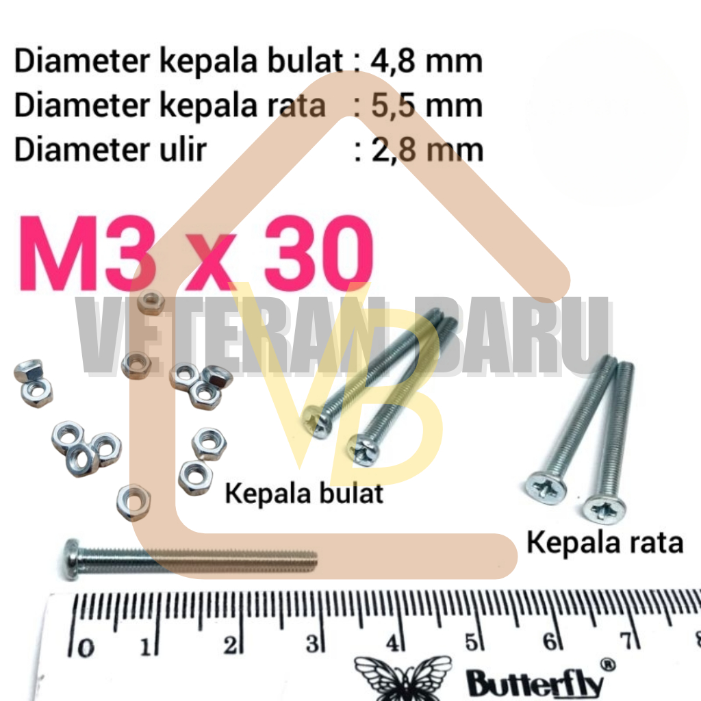 Jual Baut Mur M3 x 30 PUTIH kepala bulat dan kepala rata baut elektronik power 3 cm | Shopee ...