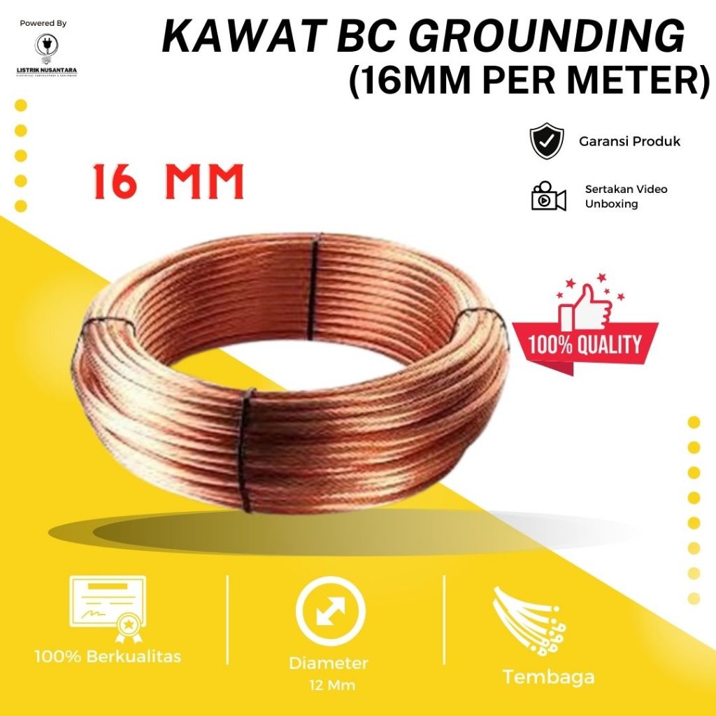 Jual Kabel Kawat BC Konduktor 1x16 16mm Grounding Bare Copper Tembaga ...