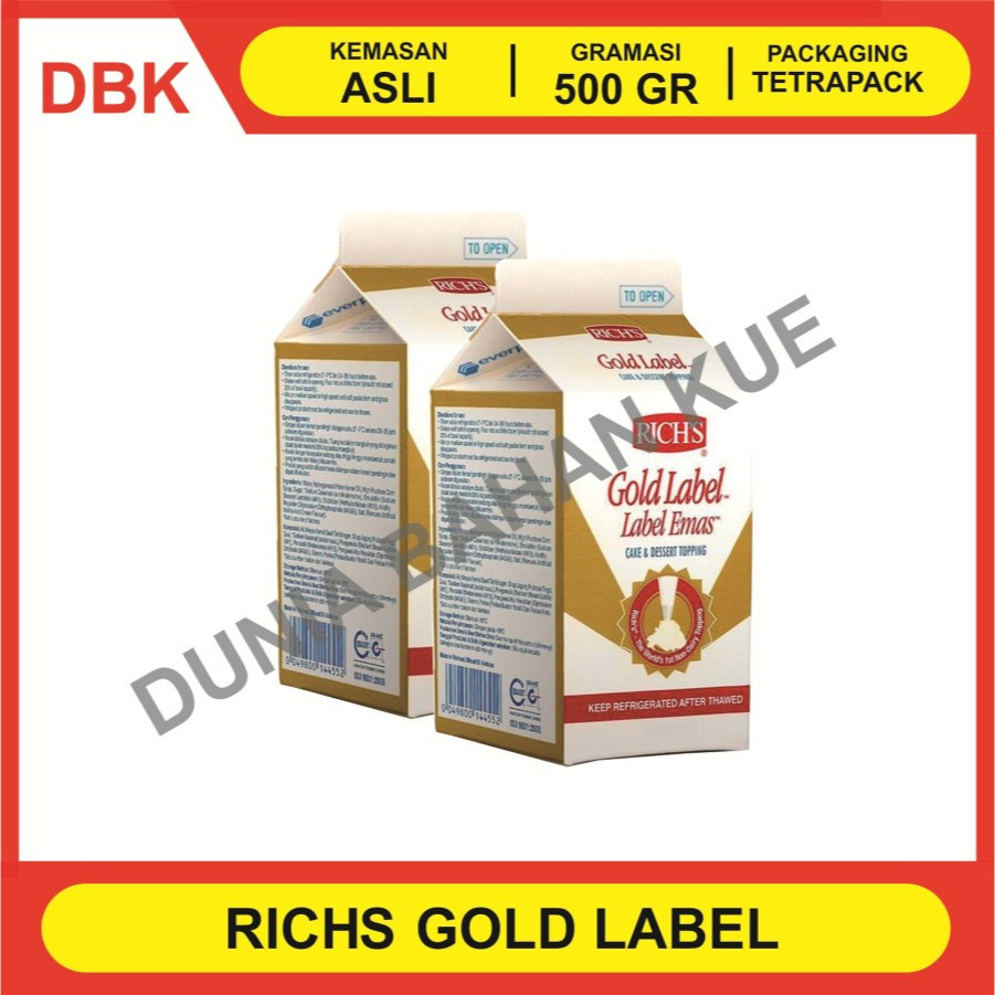 Jual RICHS GOLD LABEL WHIPPING / WHIP TOPPING CREAM 500 GR - 1 DUS 24 ...