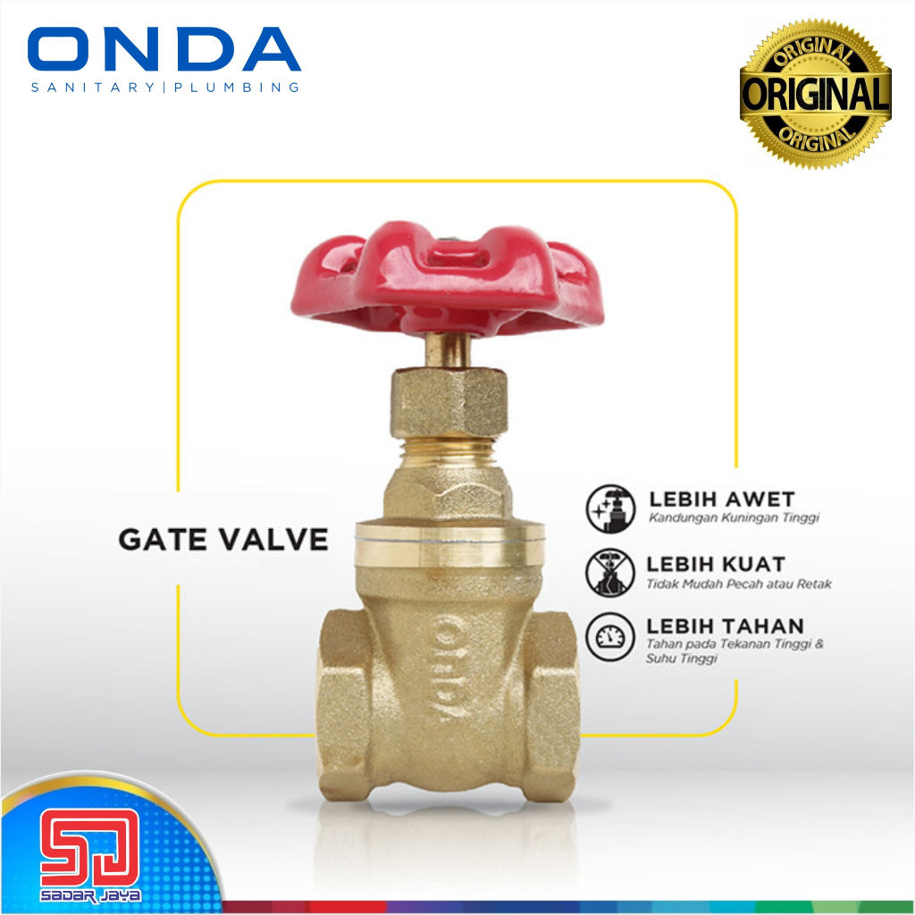 Jual Gate Valve ONDA 1 1/2" Stop Kran Kuningan Satu Setengah Inchi Katub Keran 1-1/2 inch ...