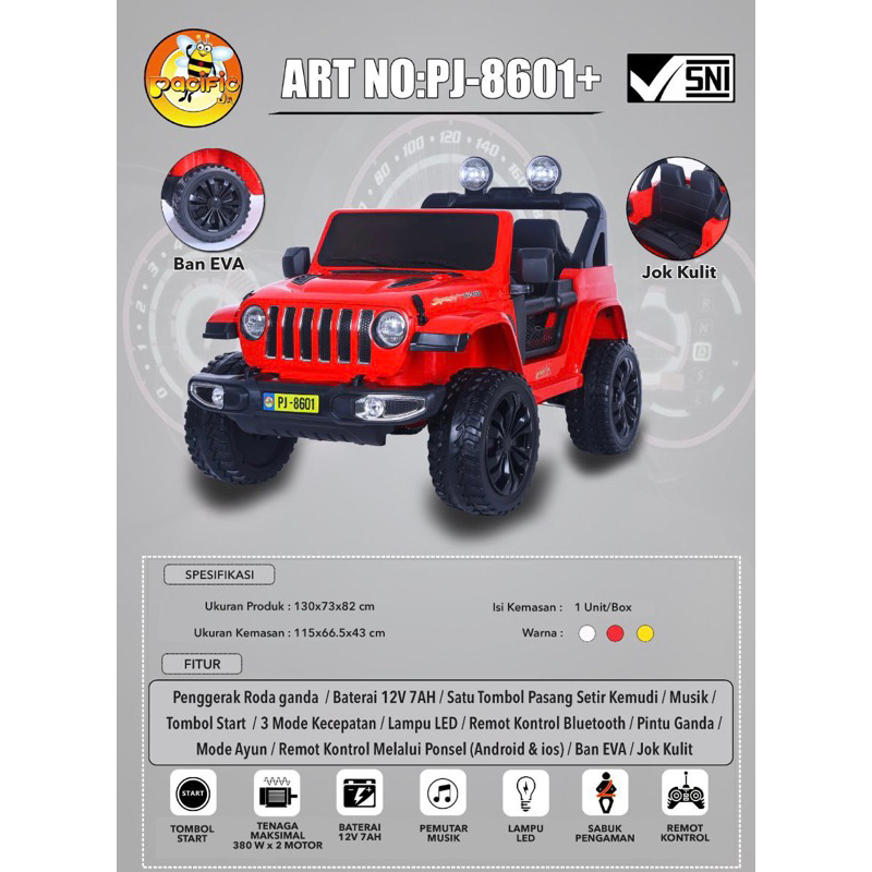 Jual Mobil Aki Mainan Anak Jeep Rubicon PACIFIC PJ8601 PJ-8601 ...