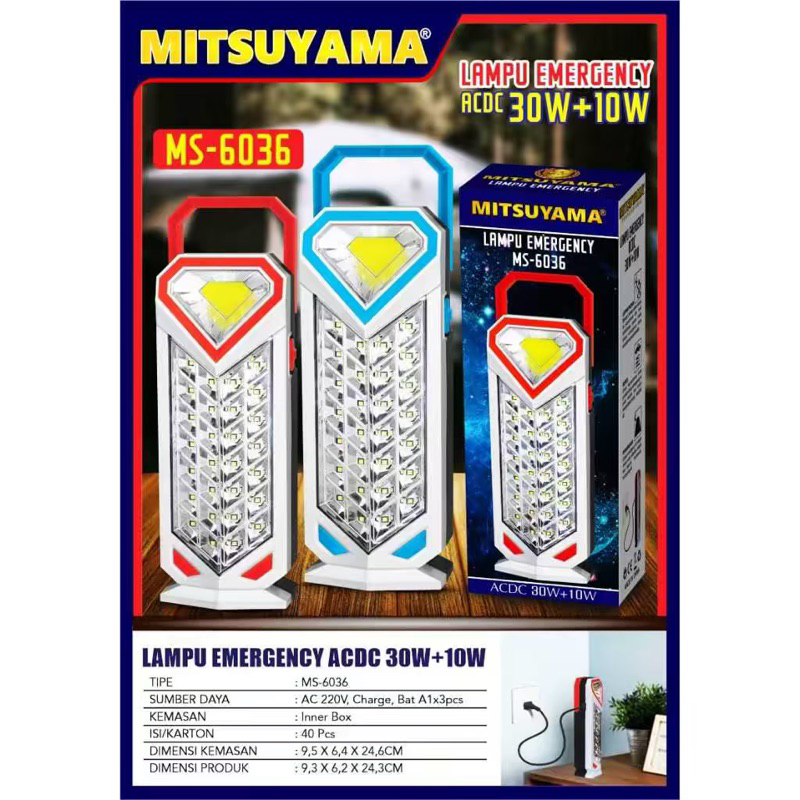 Jual Lampu Emergency Mitsuyama AC/DC 2in1 30Watt + 10Watt MS-6036 Senter Darurat Super Terang ...