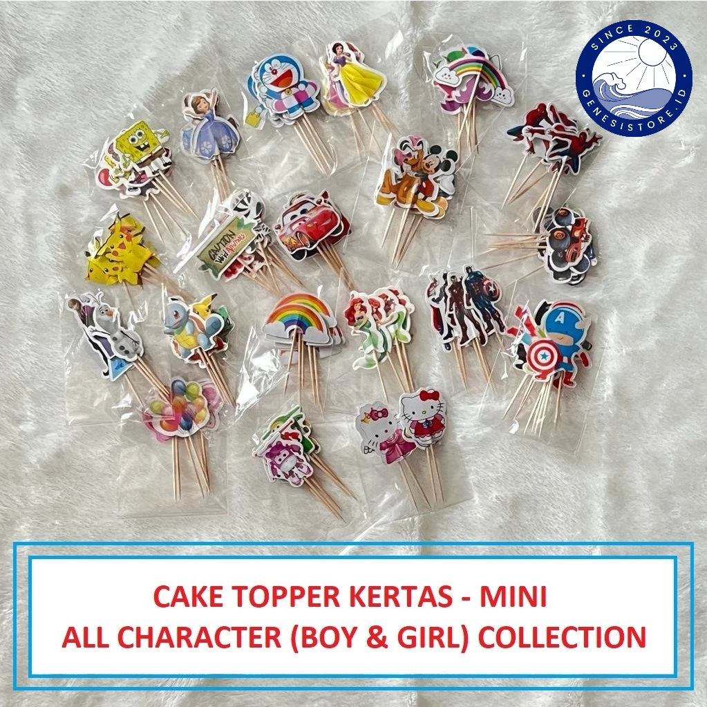 Jual CAKE TOPPER KERTAS MINI CHARACTER cake topper happy birthday ...