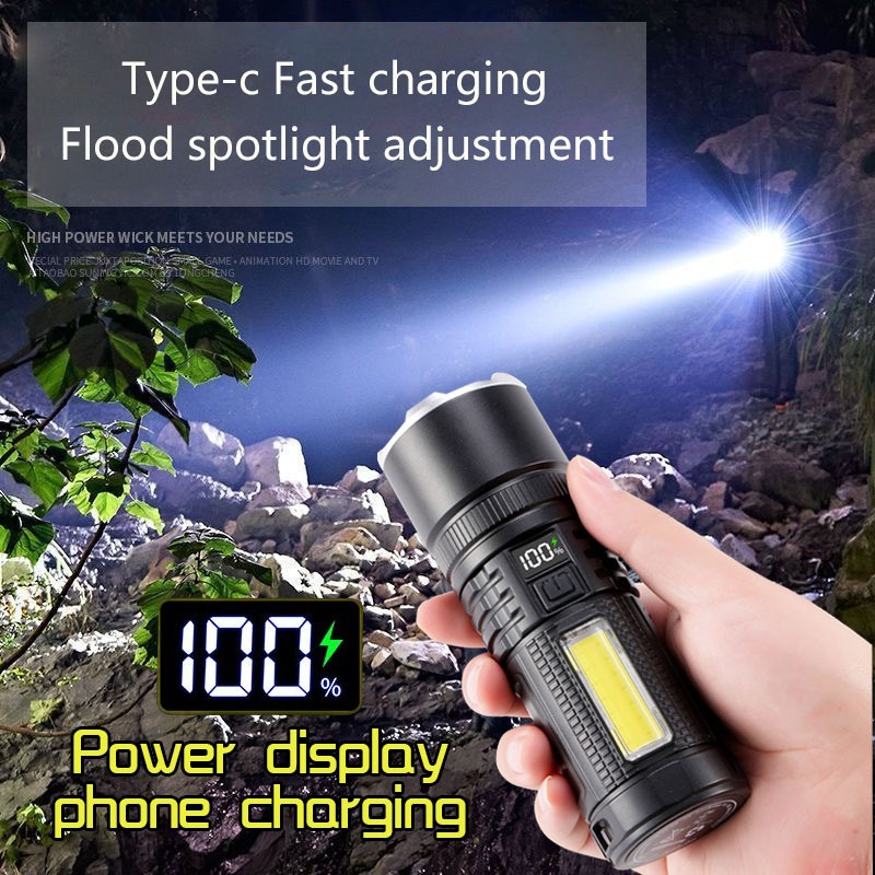 Jual Senter Kuat LED Super Terang Senter Luar Ruangan USB Isi Ulang Baterai Senter Daya Tinggi ...