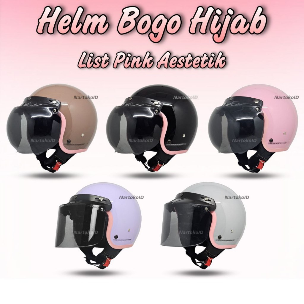 Jual Helm Bogo Wanita Hijab List Pink Helm YRH Bogo Cewek Kekinian Full ...