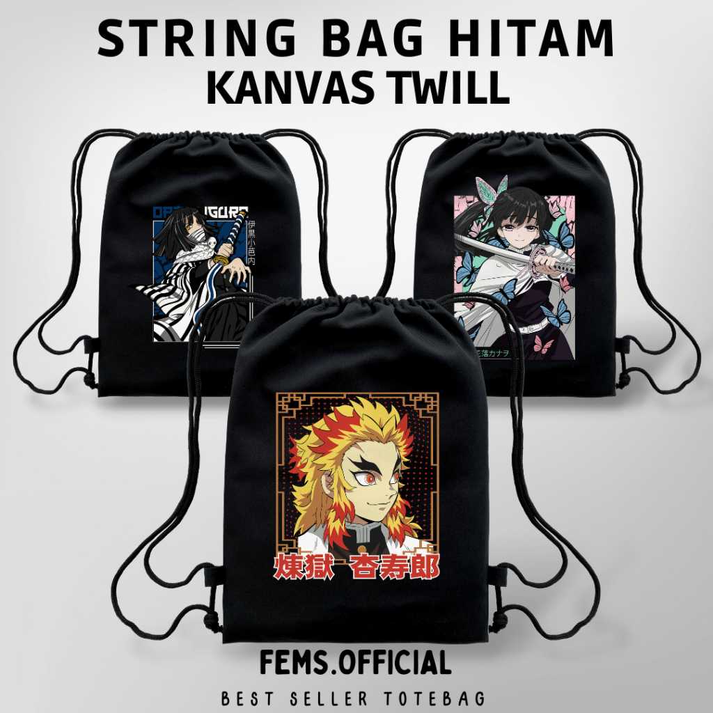 Jual Tas Serut Demon Slayer String Bag Anime Kanvas Twill Hitam Tebal ...