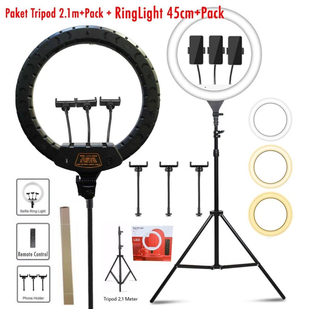 Jual PAKET RINGLIGHT 45CM BESAR JUMBO Ring Light 45 CM + Stand Tripod 2 ...