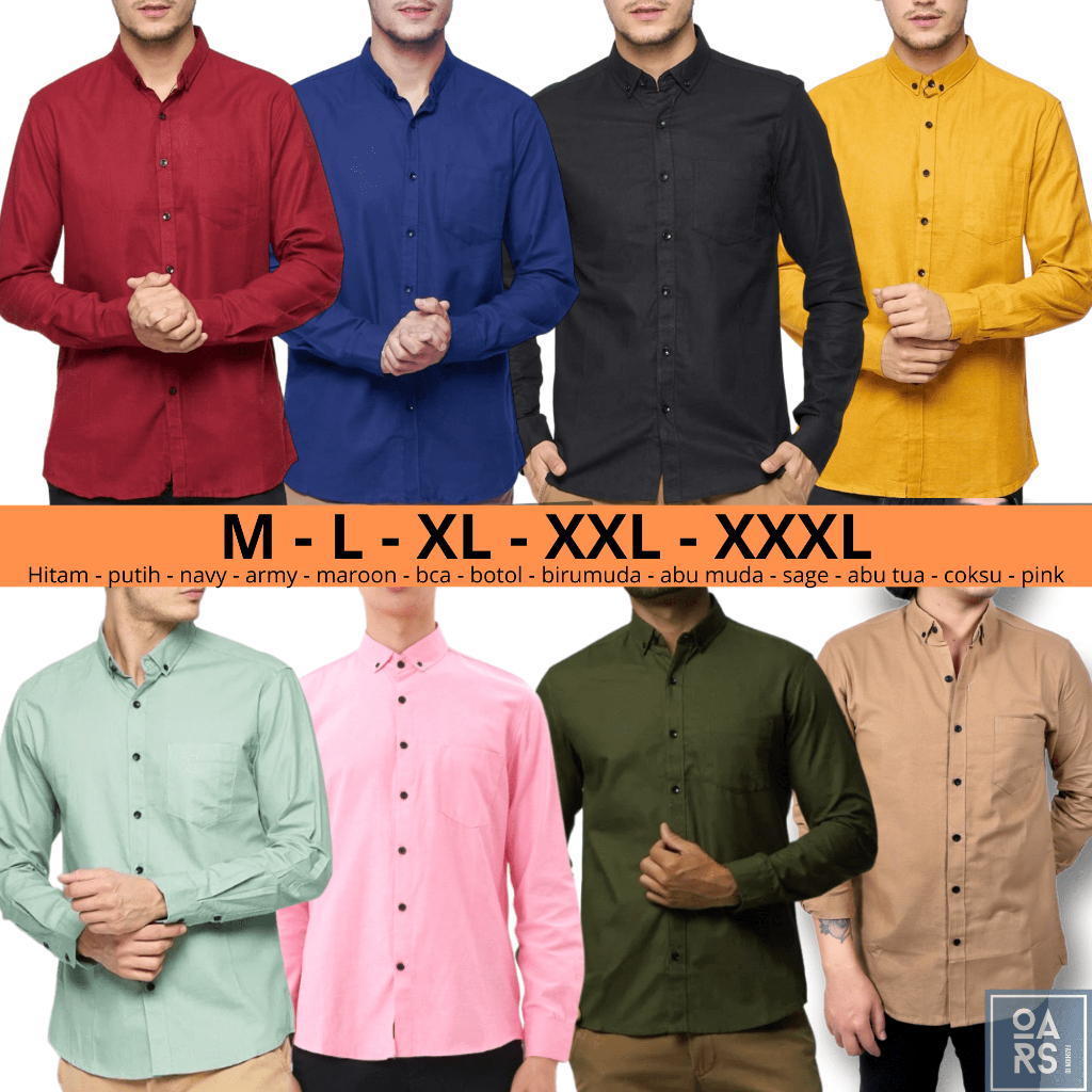 Jual Kemeja Pria Polos Lengan Panjang Hem Polos Casual Slimfit Jumbo ...