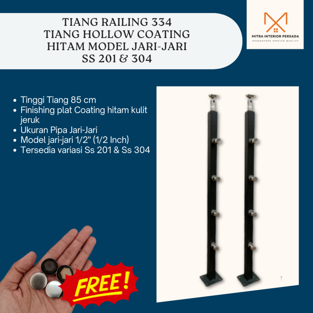 Jual Tiang Railing Tangga 134 / Tiang Hollow Coating Hitam model jari ...