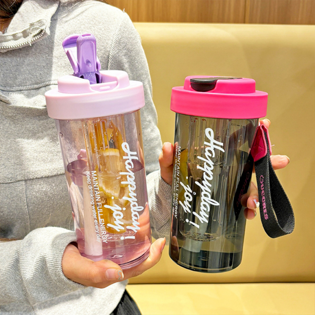 Jual Botol Minum Aesthetic Anti Tumpah 600 ml Infuser Dan Sedotan ...