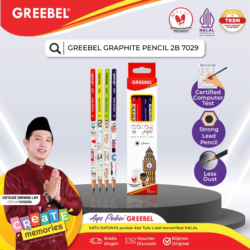 Jual GREEBEL Pensil kayu 2B 7029 COLOR POP/Pencil Kayu Karakter/Grafit ...