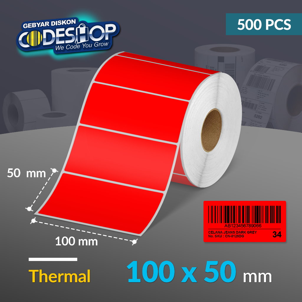 Jual Codeshop Label Thermal Warna 100 x 50 mm 1 Line Stiker Printer Barcode Core 1 Inch Isi 500 ...