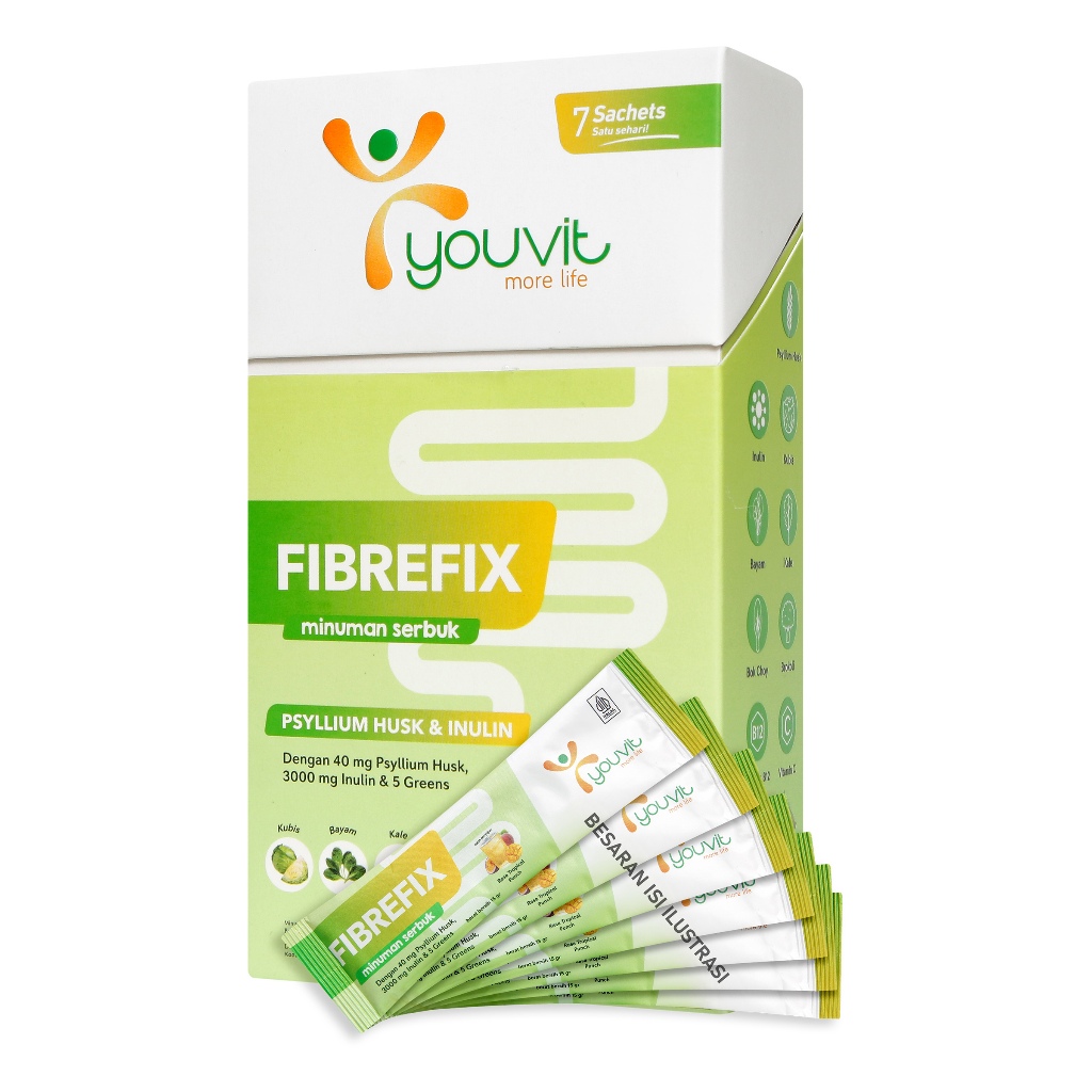 Jual YOUVIT FIBREFIX MINUMAN SERBUK PSYLLIUM HUSK & INULIN - ISI 7 ...