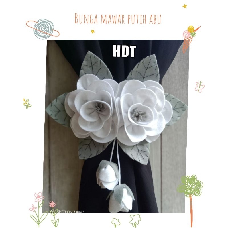 Jual ikat gorden bunga mawar putih putik abu daun abu muda/ikat horden ...