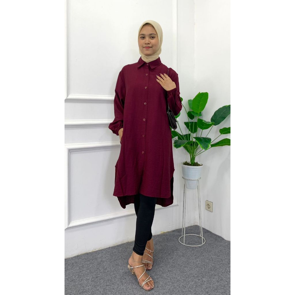 Jual MELVY TUNIK KEMEJA TUNIK WANITA POLO LINEN KEMEJA TUNIK JUMBO ...