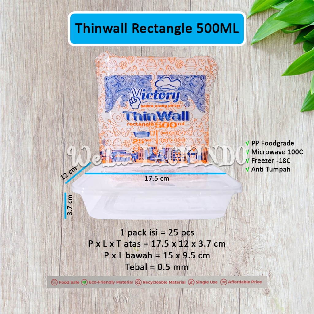 Jual Thinwall Rectangle Persegi Panjang 500ml Victory Dm Food