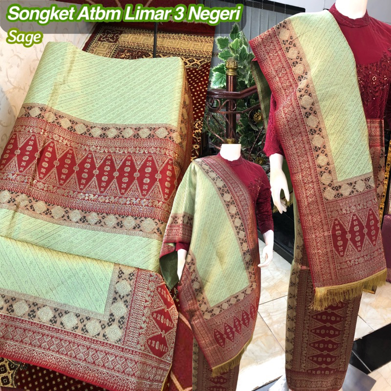 Jual NEW Songket Atbm Limar 3 Negeri Exclusive Sage / Songket Tenun ...