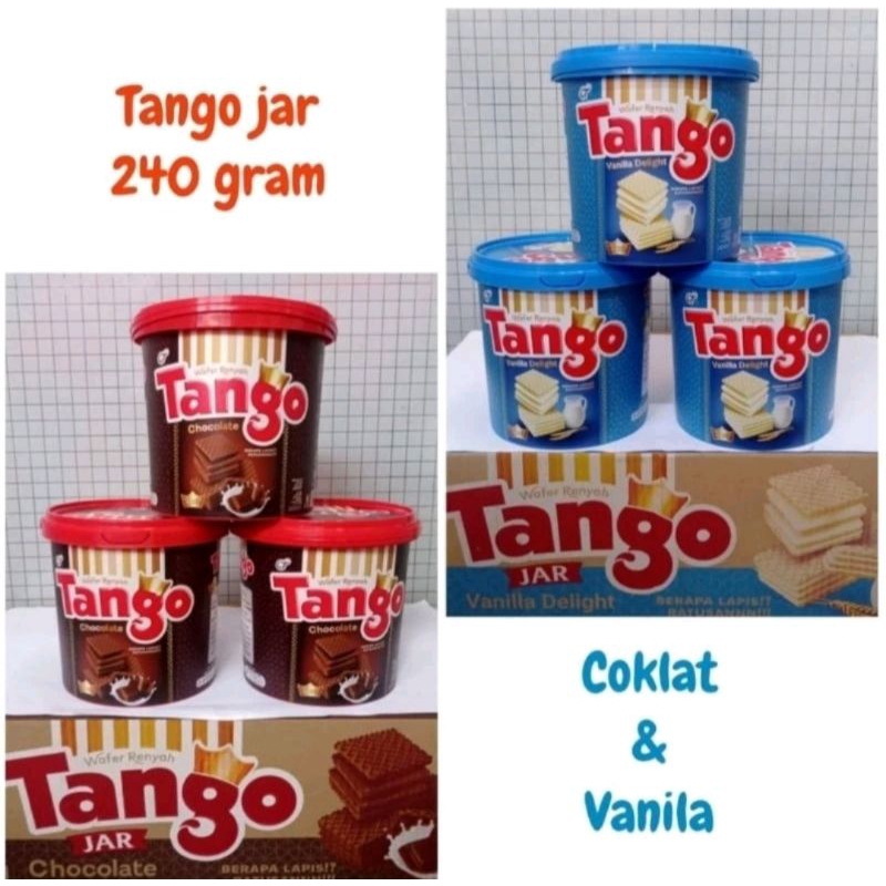 Jual Cemilan Wafer Tango Coklat & Vanila 240gr kemasan Kaleng Jar Ember ...