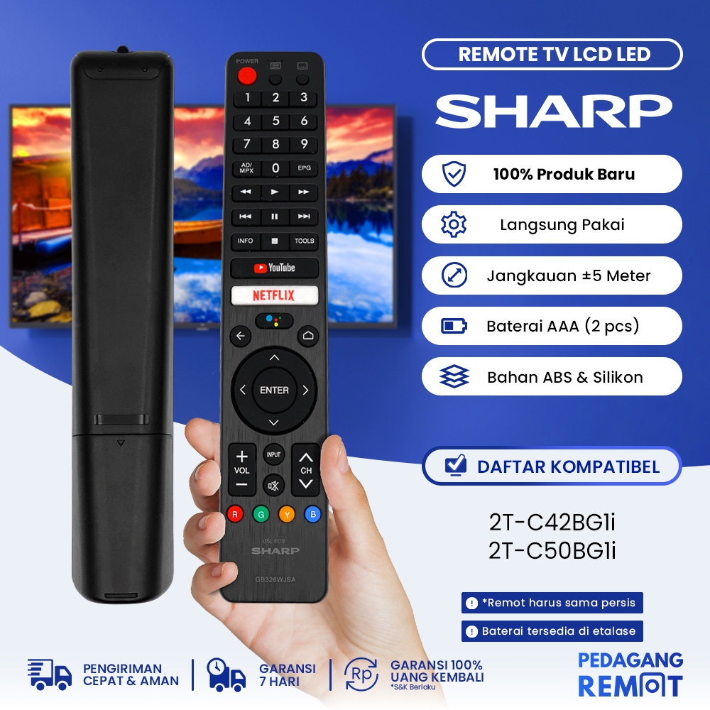 Jual Remot Remote TV Sharp Aquos LCD LED Smart Android TV GB326WJSA IR ...