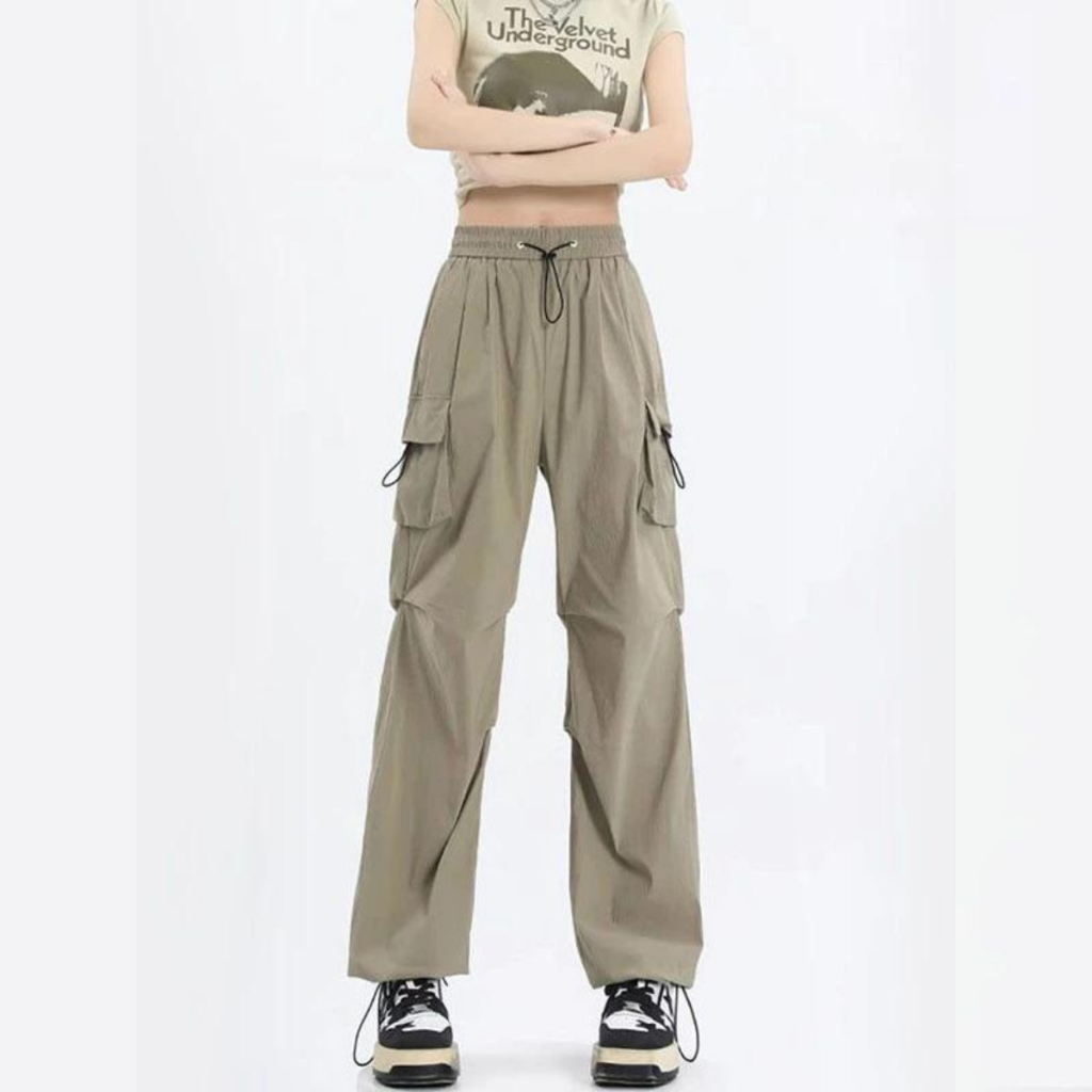 Jual XOXA - Kiya Cargo Pants Wanita Highwaist Loose Korean Style Jumbo - Celana Kargo Wanita ...