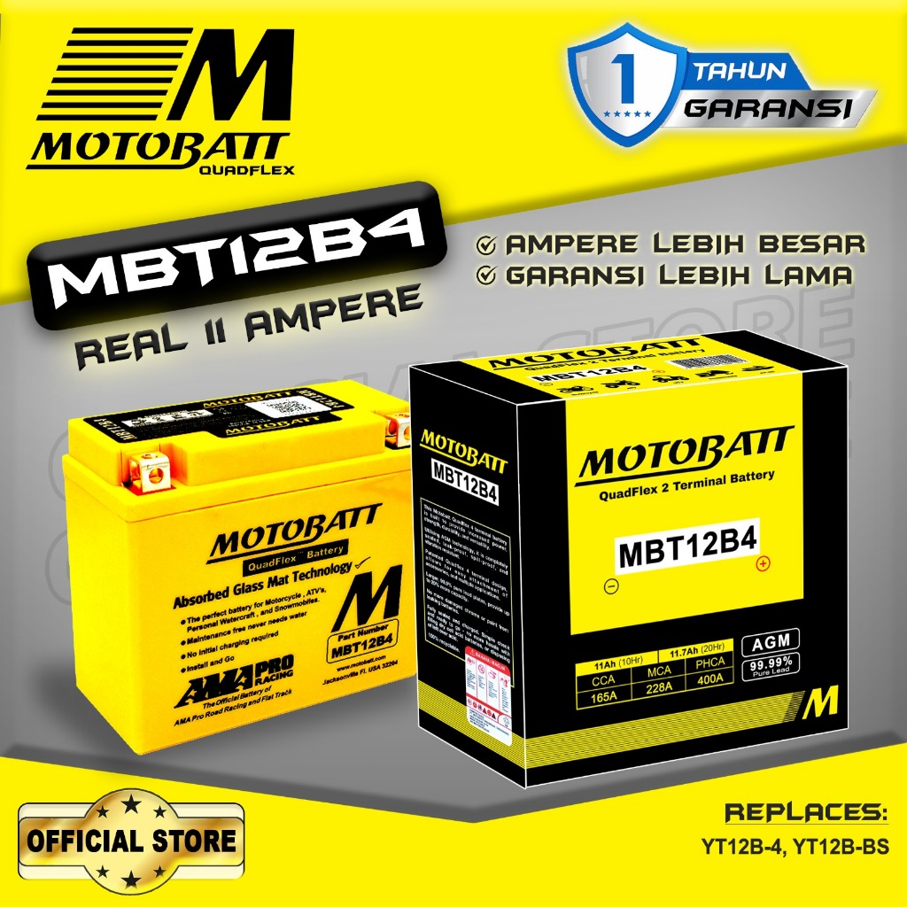 Jual Motobatt Quadflex MBT12B4 - 11Ah (Garansi 1 Tahun) | Shopee Indonesia