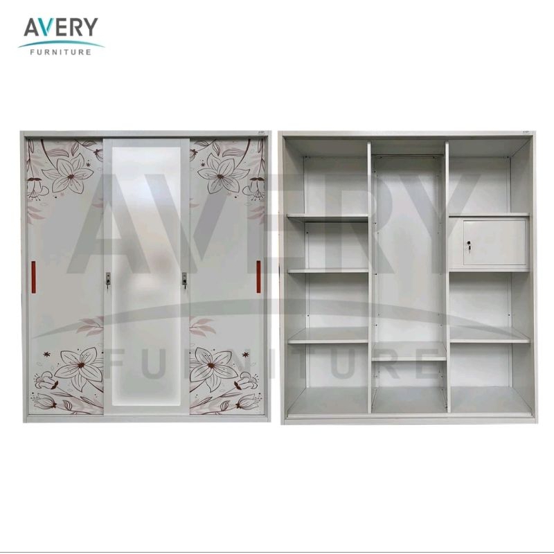 Jual Lemari Pakaian Besi 3 Pintu / Lemari Baju Pintu Sliding Panjang ...