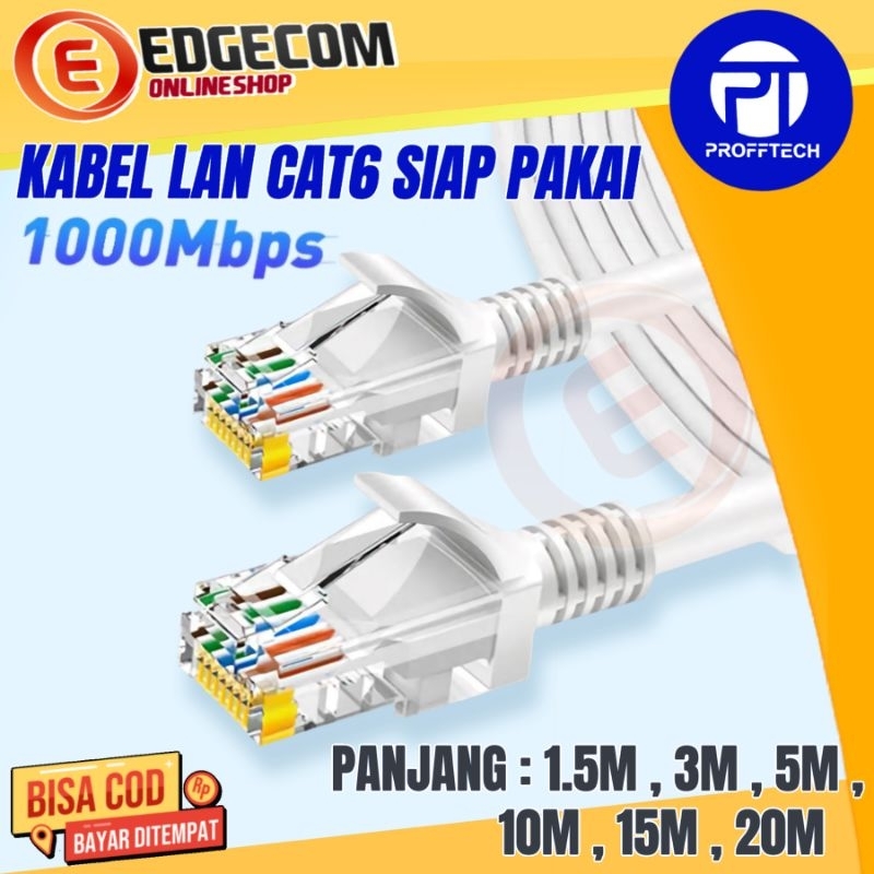 Jual PROFFTECH KABEL UTP LAN CAT6 CAT 6 SIAP PAKAI 25 / 30 METER ...