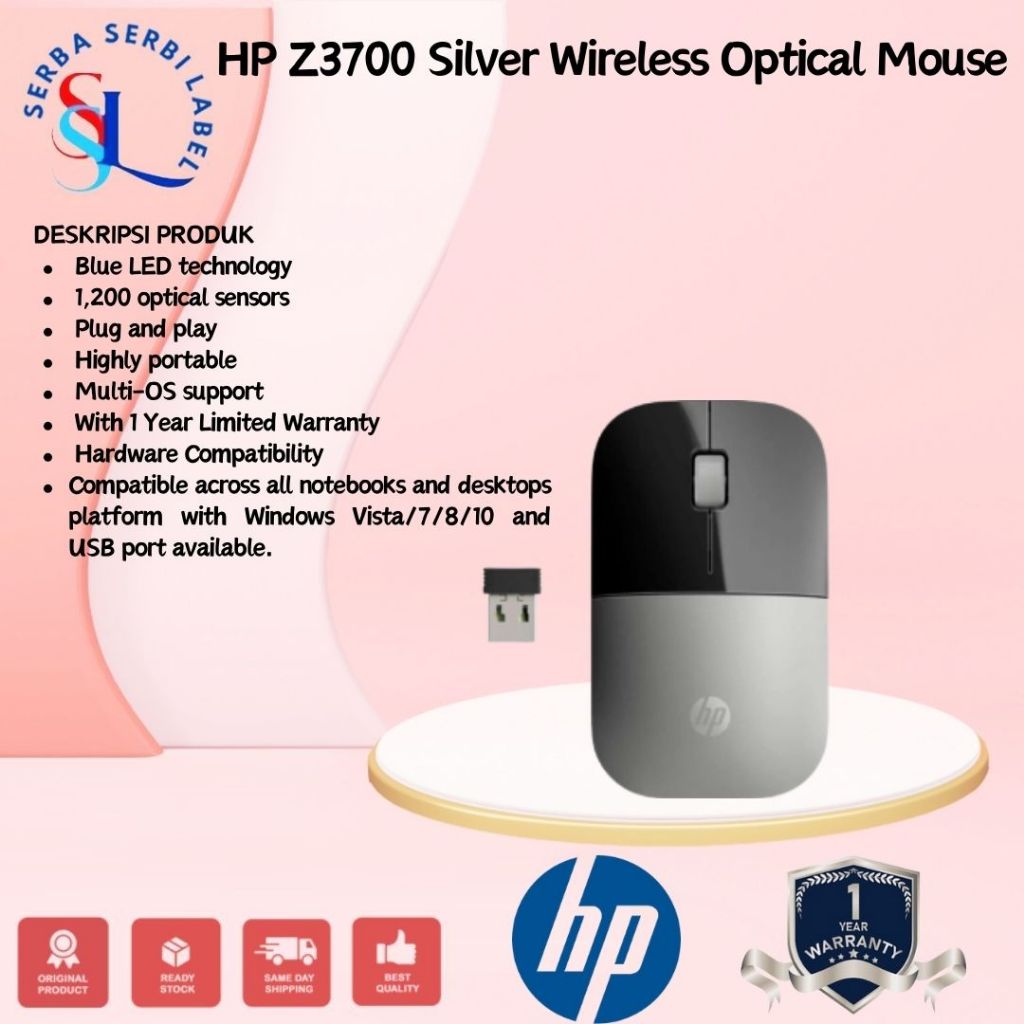 Jual HP Z3700 Silver Wireless Optical Mouse 1 Tahun Garansi Resmi ...
