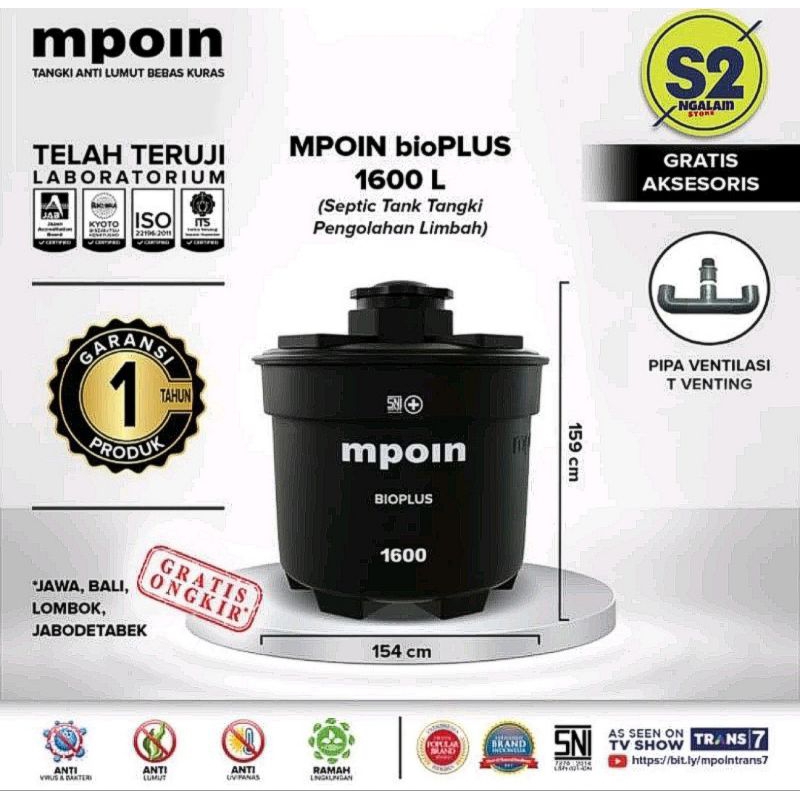 Jual Tandon Air - MPOIN BIOPLUS 1600 Liter SEPTIC TANK | Shopee Indonesia