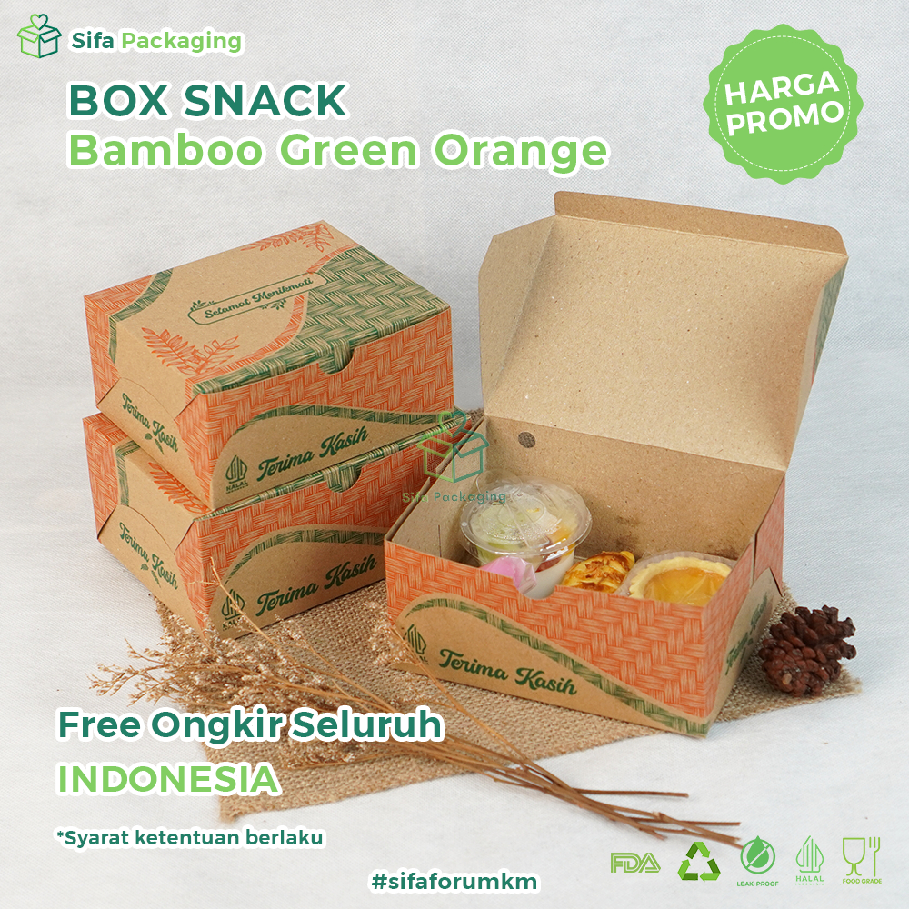 Jual Snack Box 14x12 16X12 Kraft Dus Motif Bamboo Green Orange Kue Box ...