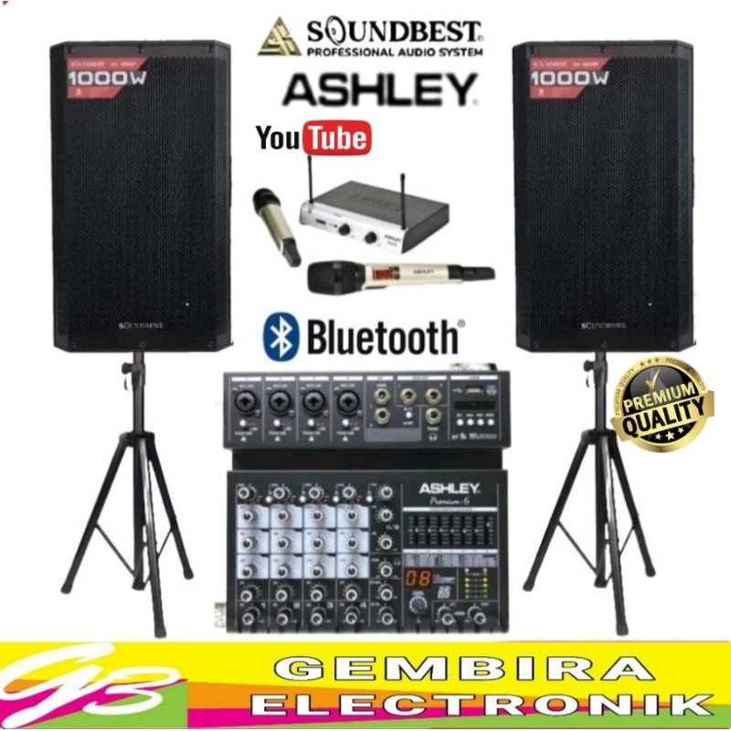 Jual Paket speaker aktif 15 inch Soundbest Rx15 Dsp 1000 watt Mixer ashley 6 channel original ...