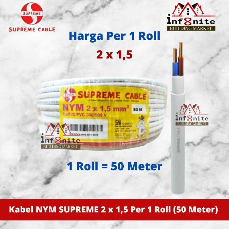 Jual Kabel Kawat NYM Supreme 2 x 1.5 Listrik Tembaga Tunggal 2x1.5 mm SNI | Shopee Indonesia
