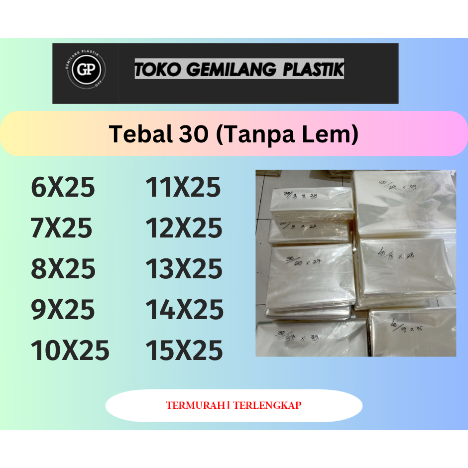 Jual (30MIC) Plastik OPP Kaca TANPA LEM / Custom TINGGI X25 / Plastik ...