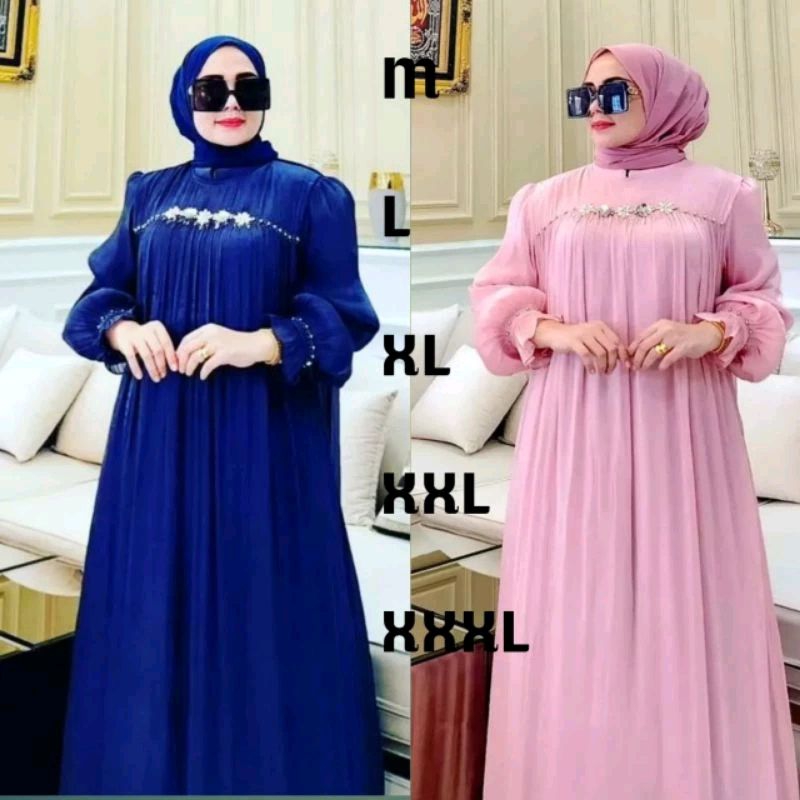 Jual Humaira Shimer Dress Payet Mutiara | Gamis Shimer Silk Premiun ...