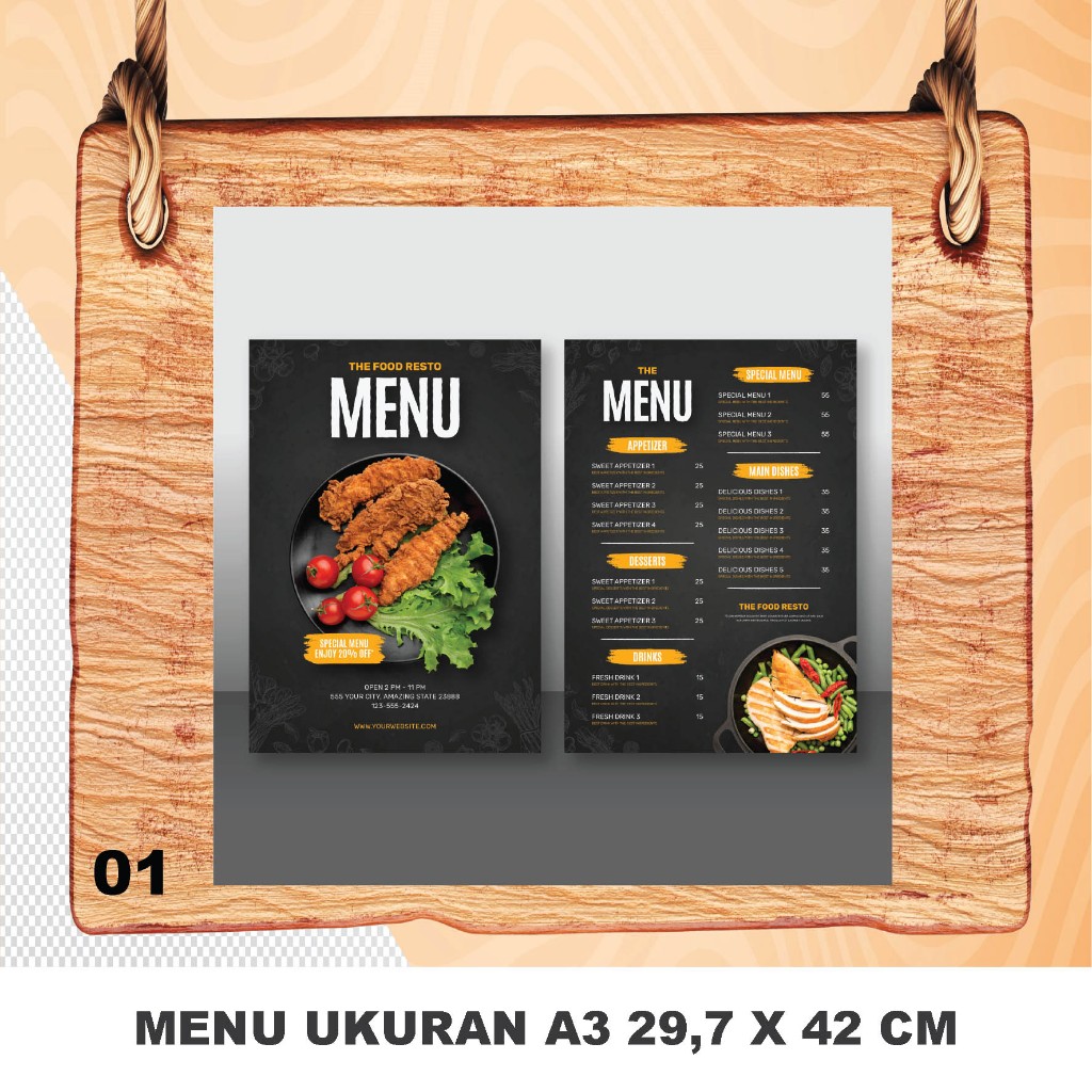 Jual Cetak Daftar Menu Makanan Minuman Cafe // Menu Restaurant Ukuran ...