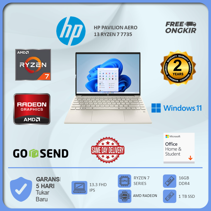 Jual HP PAVILION AERO 13 RYZEN 7 7735 16GB 1TB W11+OHS 13.3 WUXGA IPS ...