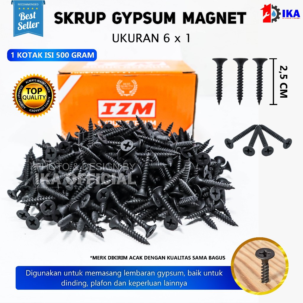 Jual Skrup / Sekrup Gypsum Hitam 1 Inch - per dus = per 500 gram atau ...
