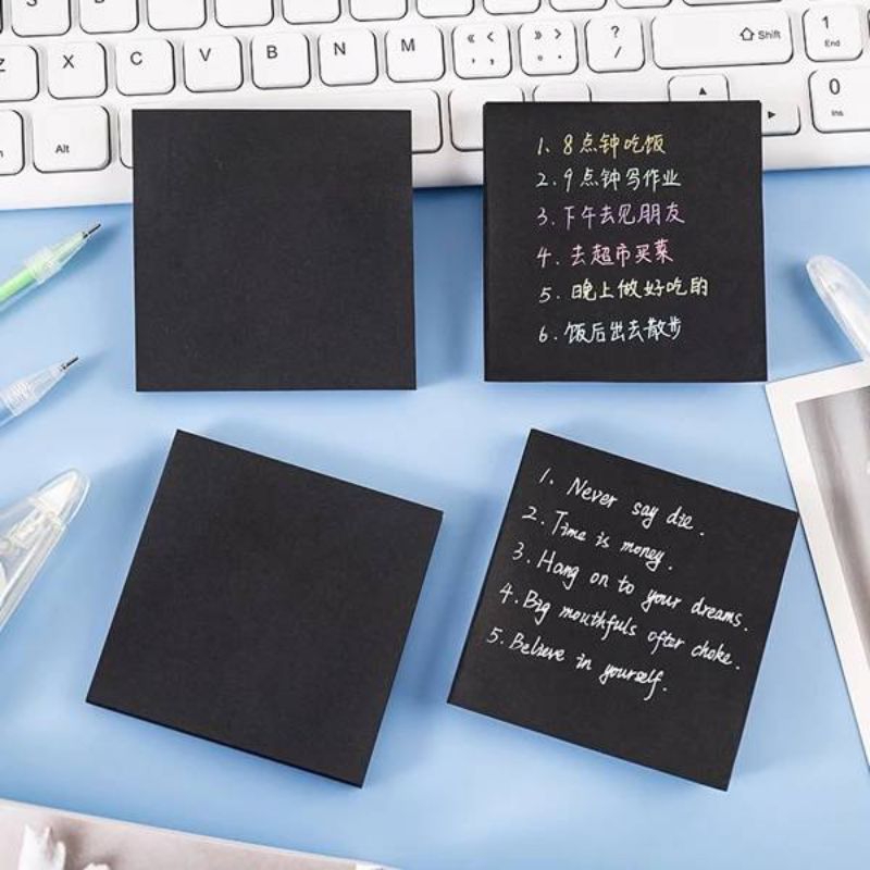 Jual Sticky Note Warna Hitam Solid/ Tempelan Kertas Memo Lem Tulis Pen ...