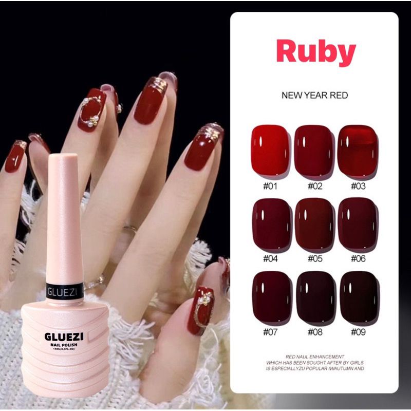 Jual Gluezi seri RUBY nail gel polish uv lamp jual satuan 15ml | Shopee ...