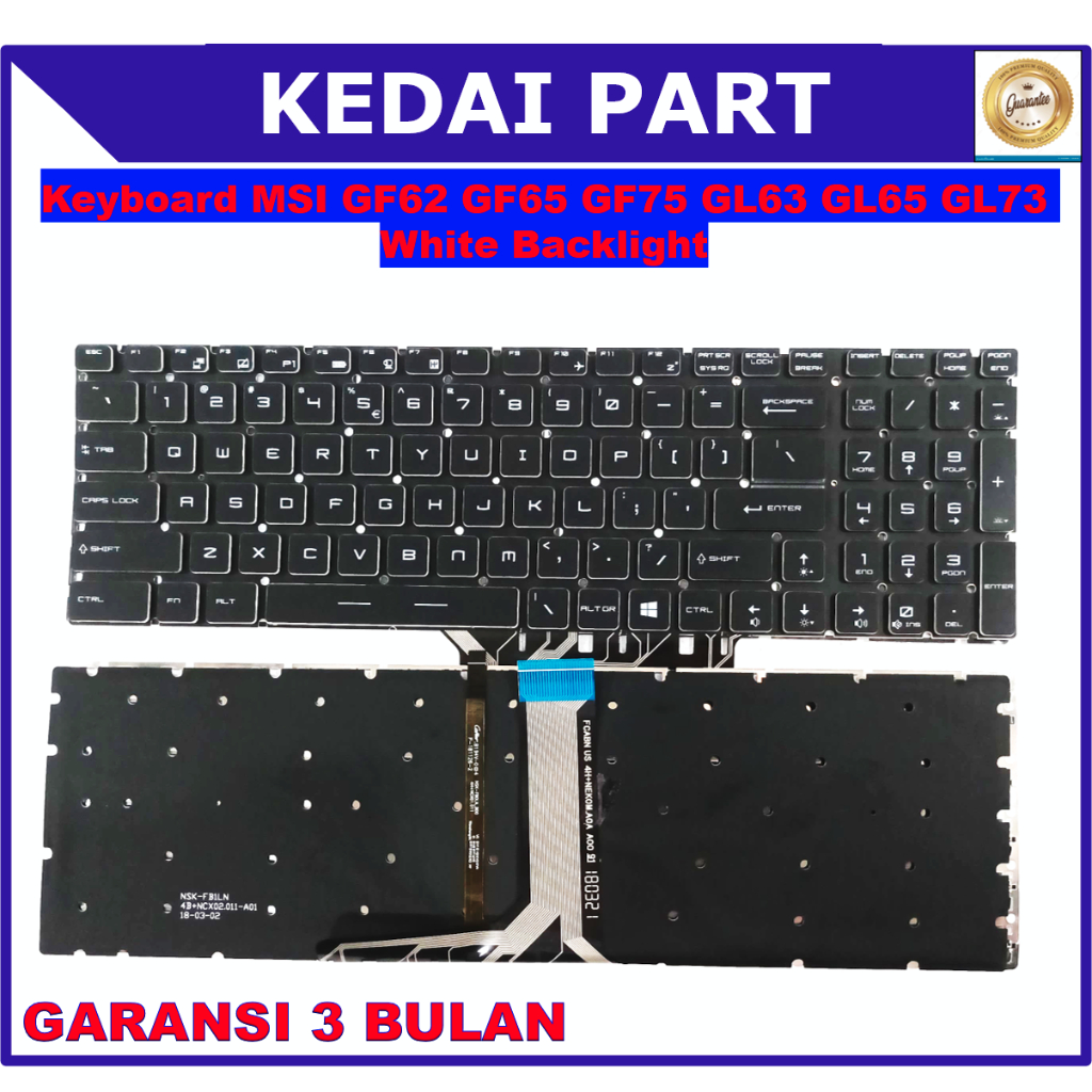 Jual Keyboard MSI GF62 GP65 GP73 GP75 GF62VR GF72VR GS75 GE75 WHITE ...