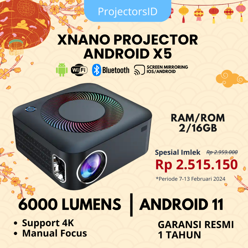 Jual Smart Projector LED Xnano X5 Android Wifi 6000 Lumens | Proyektor Screen Mirroring Full HD ...