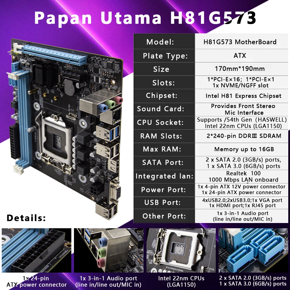 Jual AISURIX Motherboard Colorful H81M-K PLUS V23B (LGA1150, H81, DDR3 ...