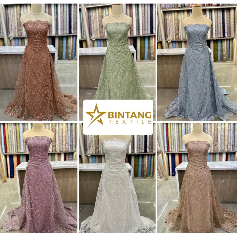 Jual Kain Brokat Tile Bordir Glitter Premium Bonia / Kain Tule Brokat ...
