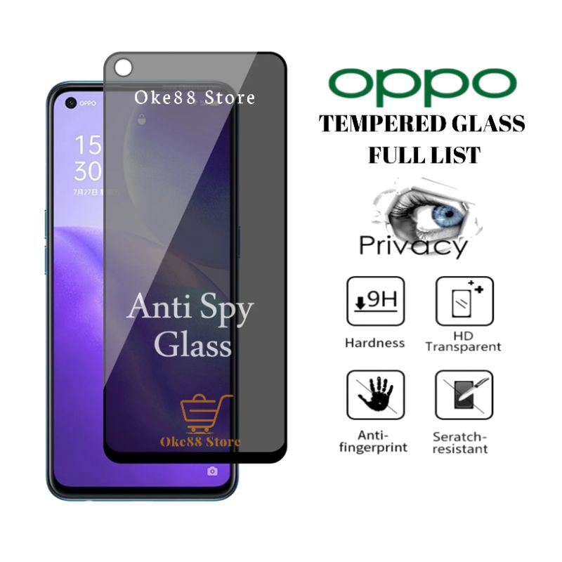 Jual Tempered Glass Anti Spy Full Layar Oppo Reno 5 5 5G 5F 5 Lite 5z 4 4G 4 5G 4f 4 Lite 4 Se 3 ...