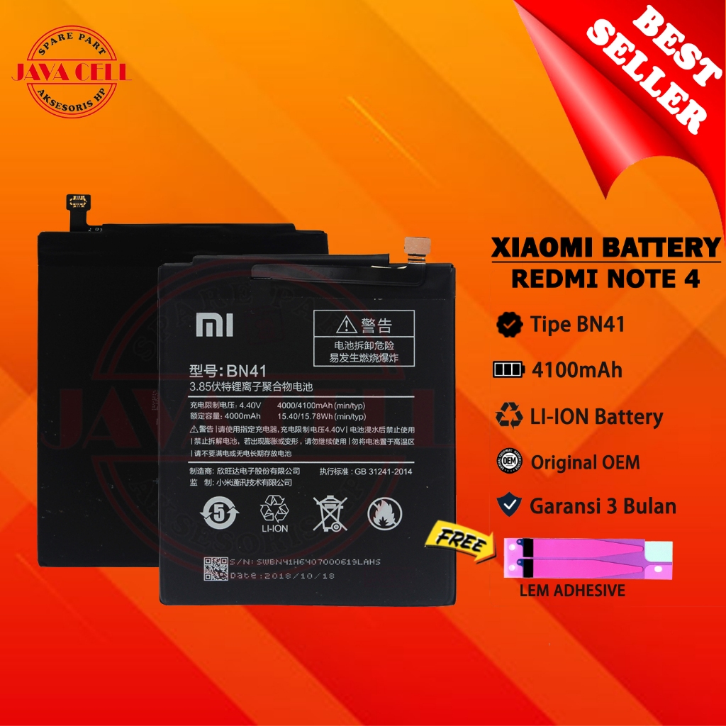 Jual Baterai Batre Battery Xiaomi Redmi Note 4 BN41 Original - Garansi 3 Bulan | Shopee Indonesia
